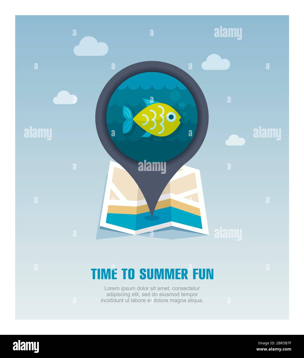 Fish vector pin map icon. Beach Map pointer. Summer Map markers ...
