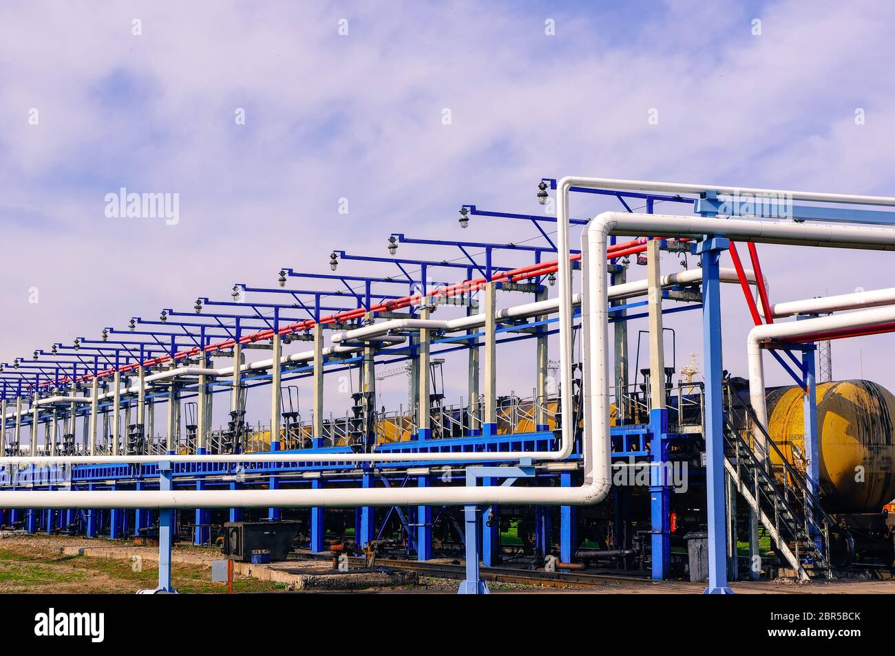 Pipeline and pipe rack of petroleum industrial plant. Offshore Industry ...