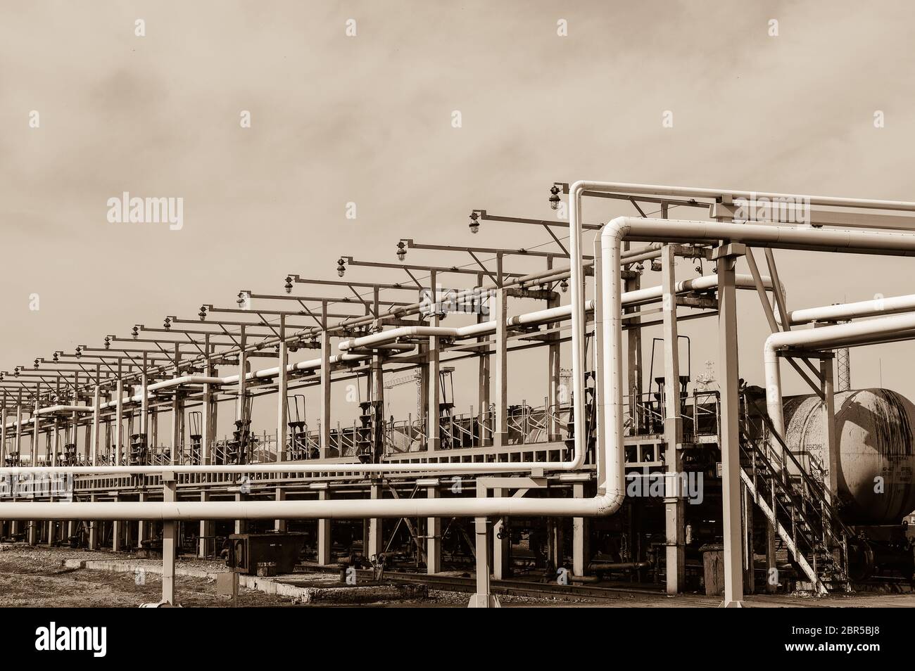 Pipeline and pipe rack of petroleum industrial plant. Offshore Industry ...