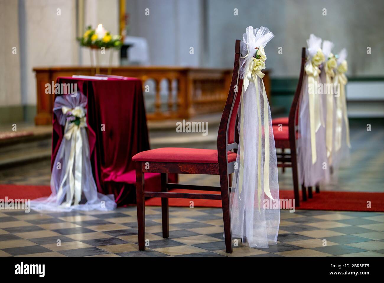 Beautiful floral wedding decoration in a church. Christian church ...