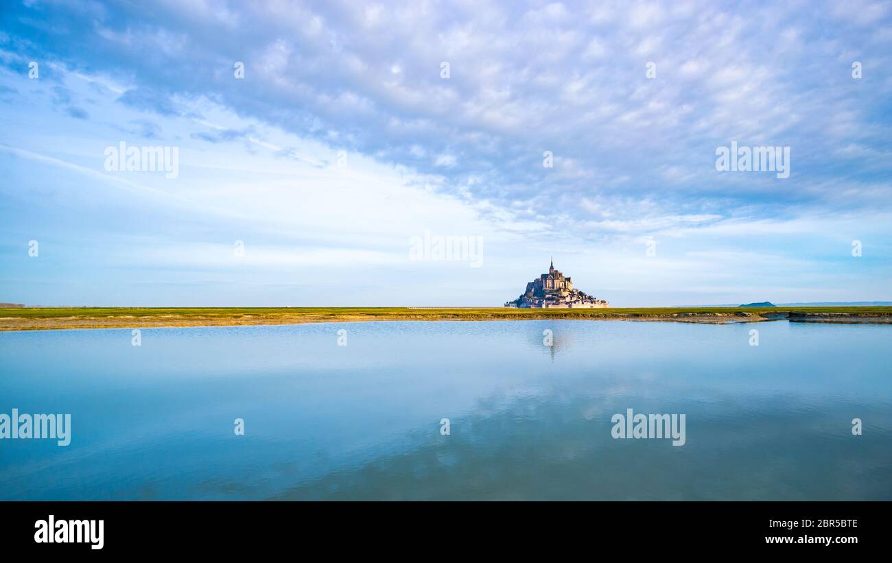 Mont-Saint-Michel and the bay at dawn in Normandy, France Stock Photo ...