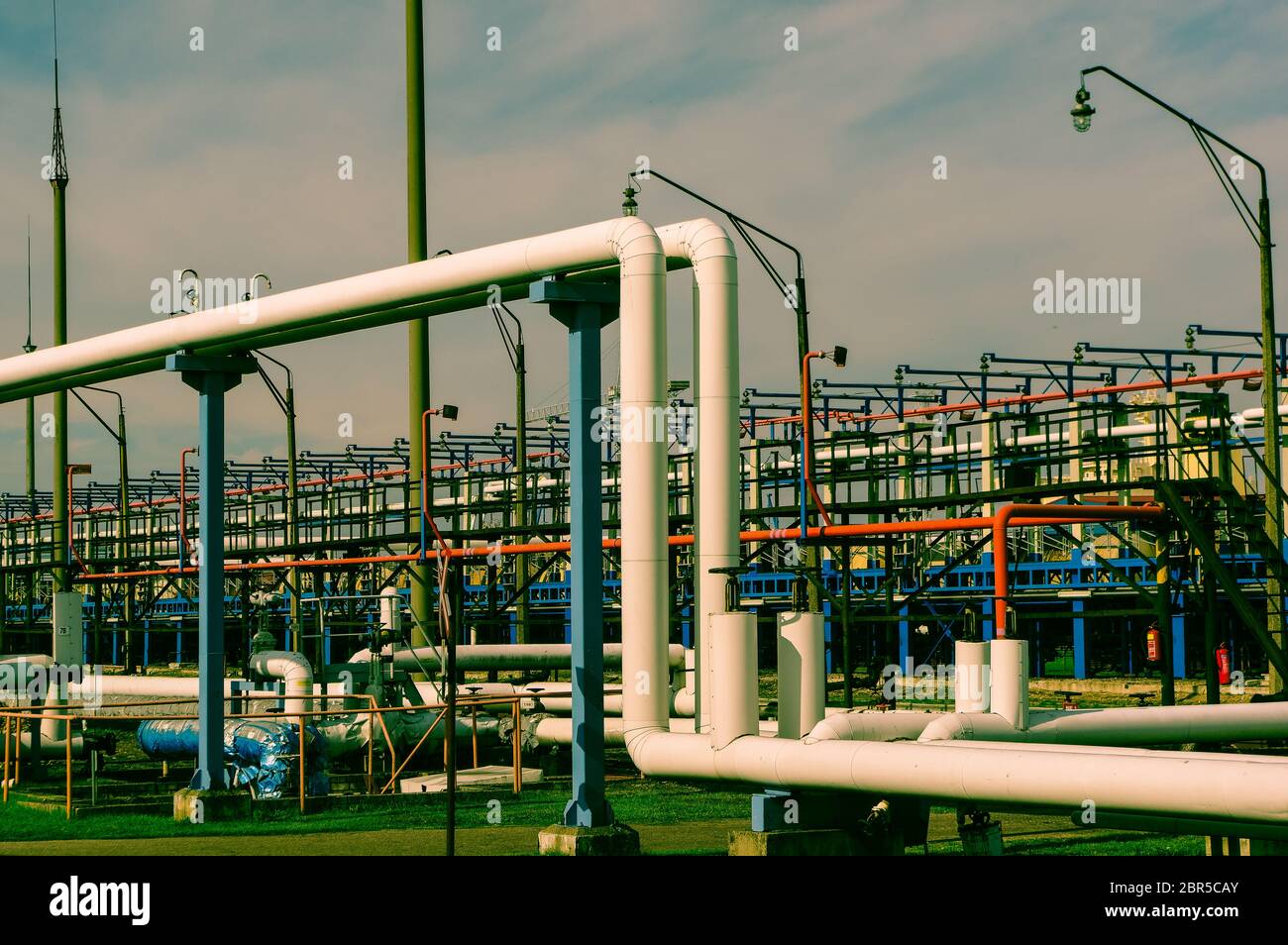 Pipeline and pipe rack of petroleum industrial plant. Offshore Industry ...