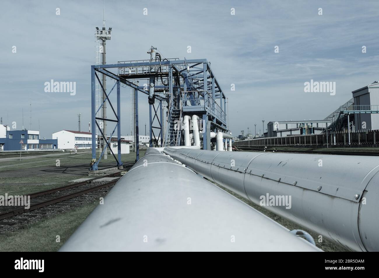 Pipeline and pipe rack of petroleum industrial plant. Offshore Industry ...