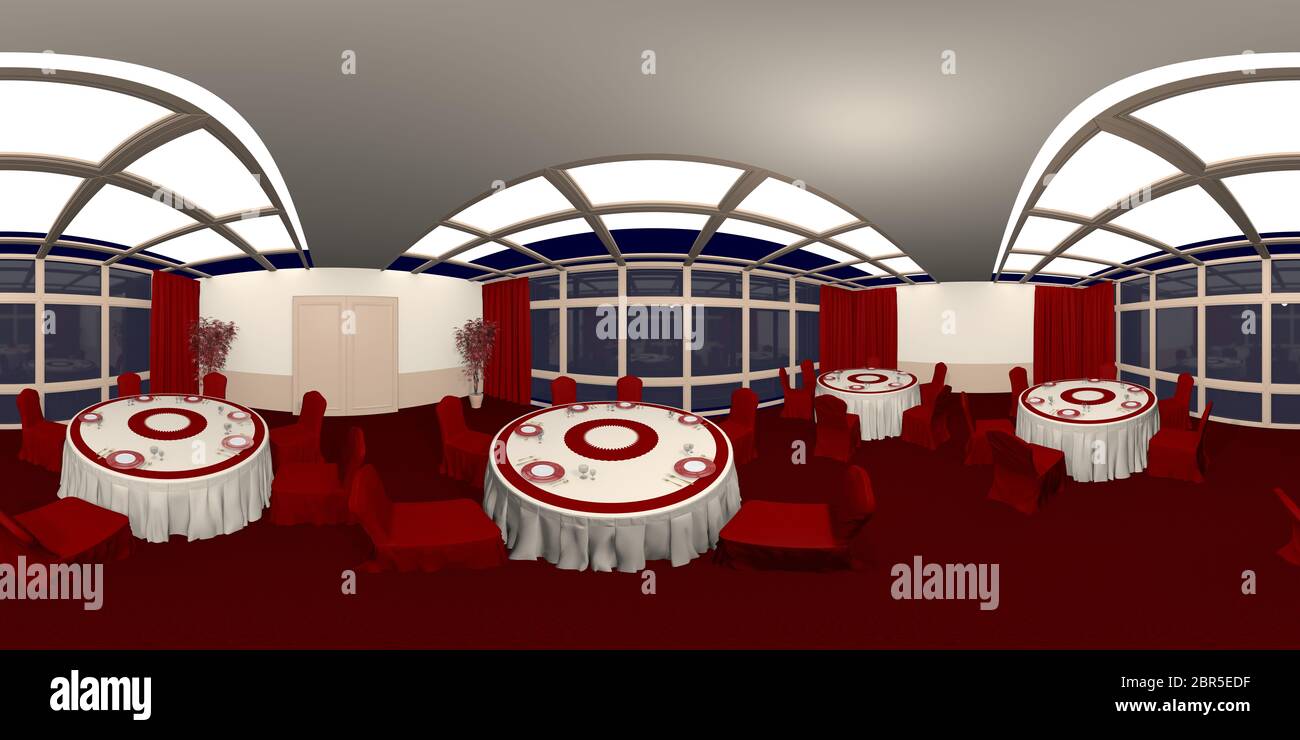 HDRI map of restaurant with a view of the night sky. 3d illustration ...