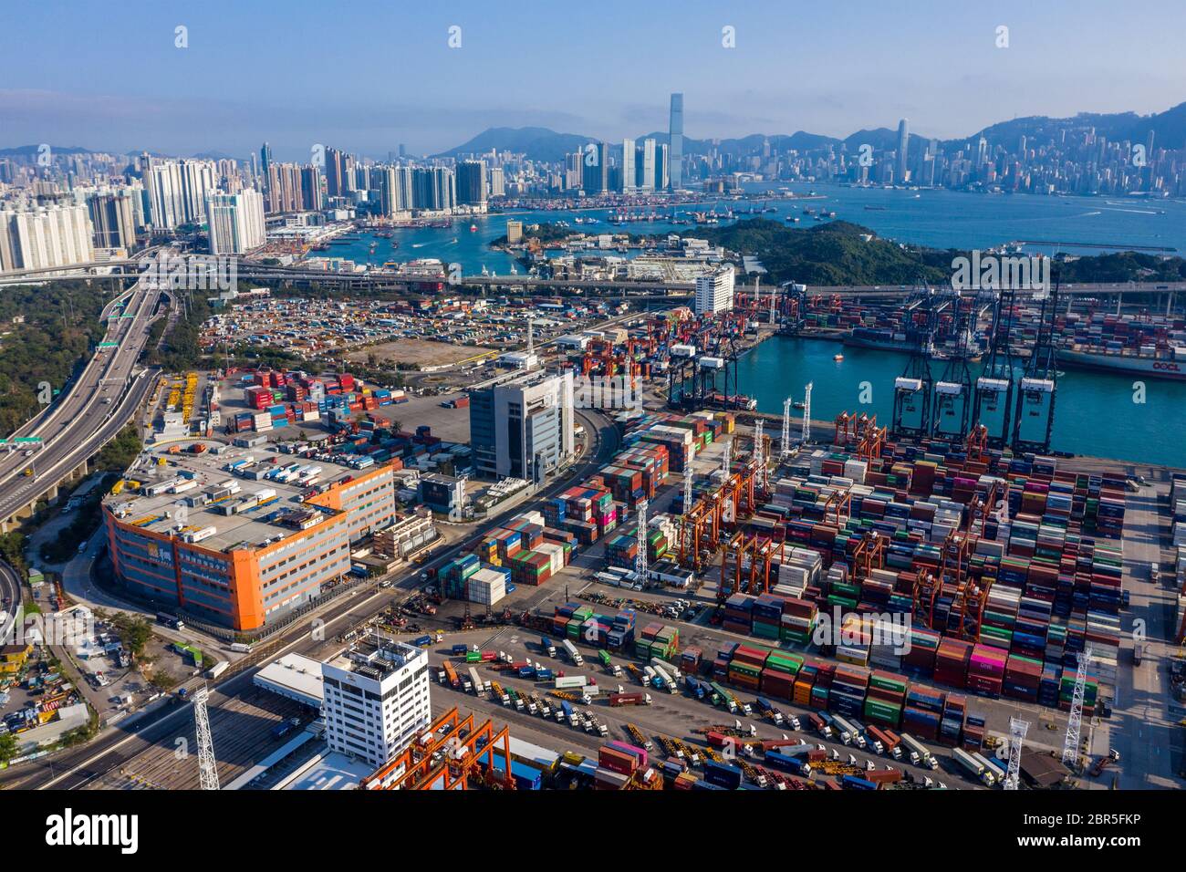 Kwai Tsing, Hong Kong, 12 February 2019: Aerial of Container Terminals ...