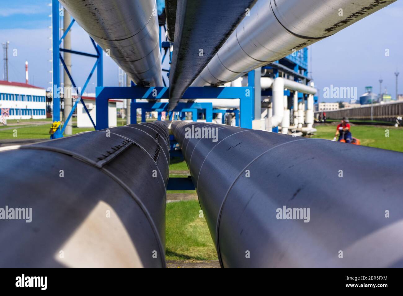 Pipeline and pipe rack of petroleum industrial plant. Offshore Industry ...