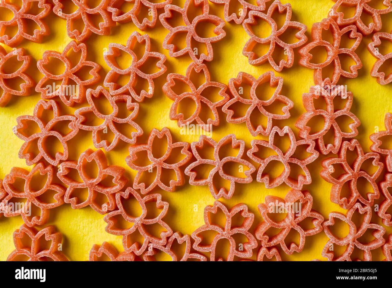 close up of raw uncooked japanese sakura flower pasta Stock Photo - Alamy