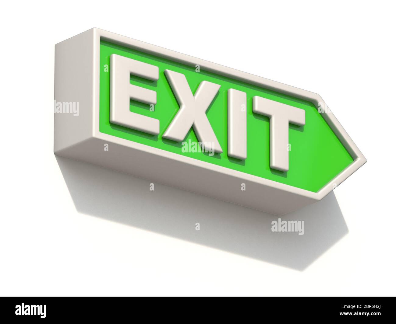 Green EXIT sign on white wall 3D rendering illustration isolated on ...