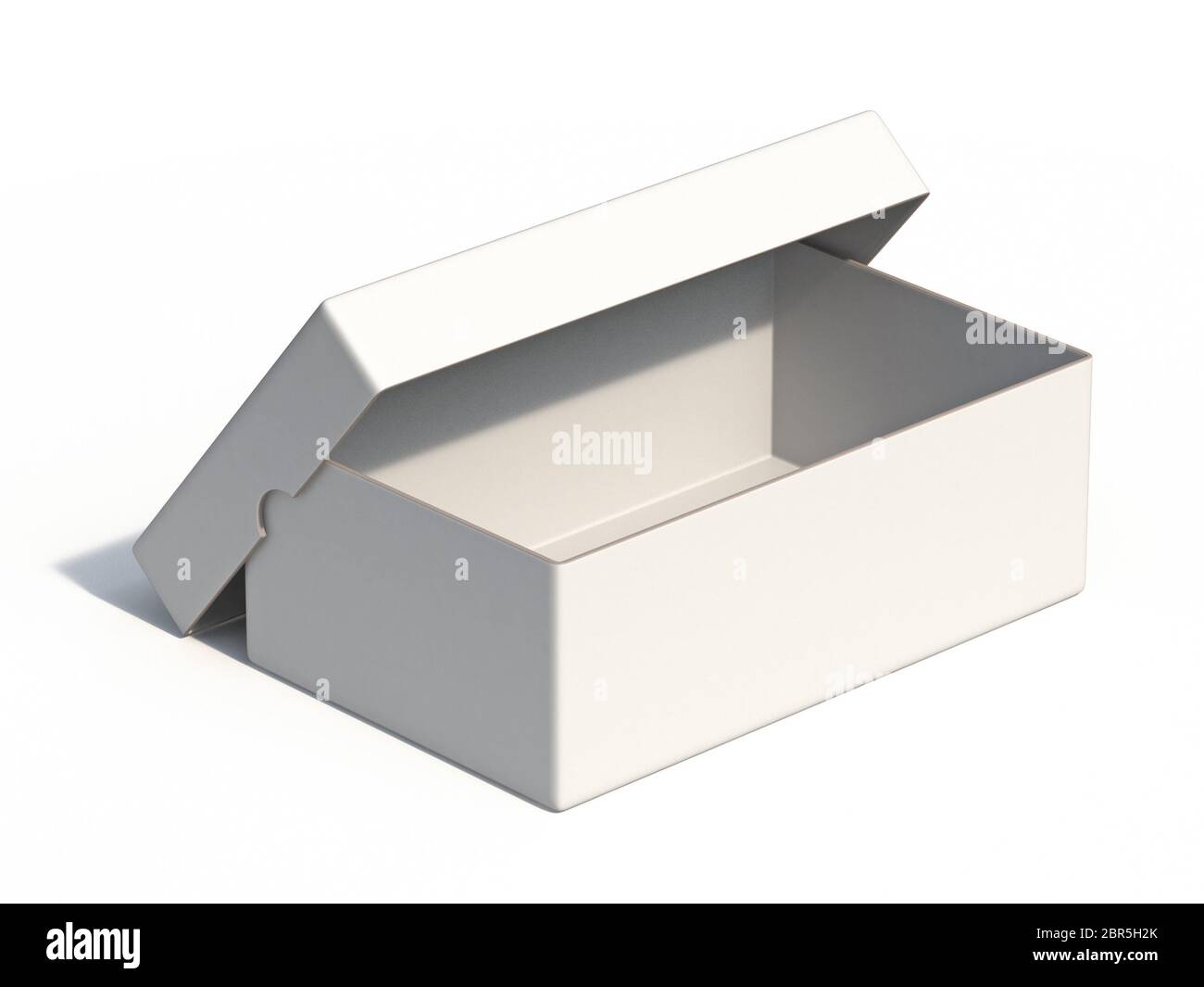Empty white box with cover side view 3D render illustration isolated on ...