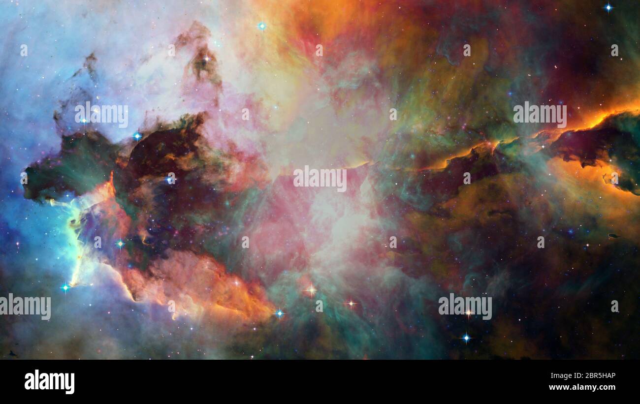 Abstract bright colorful universe. Nebula night starry sky in rainbow ...