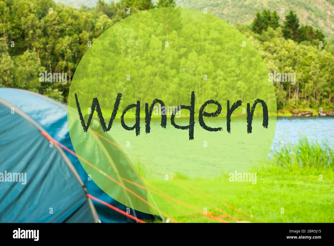 German Text Wandern Means Hiking. Camping Holiday In Norway At Lake Or ...