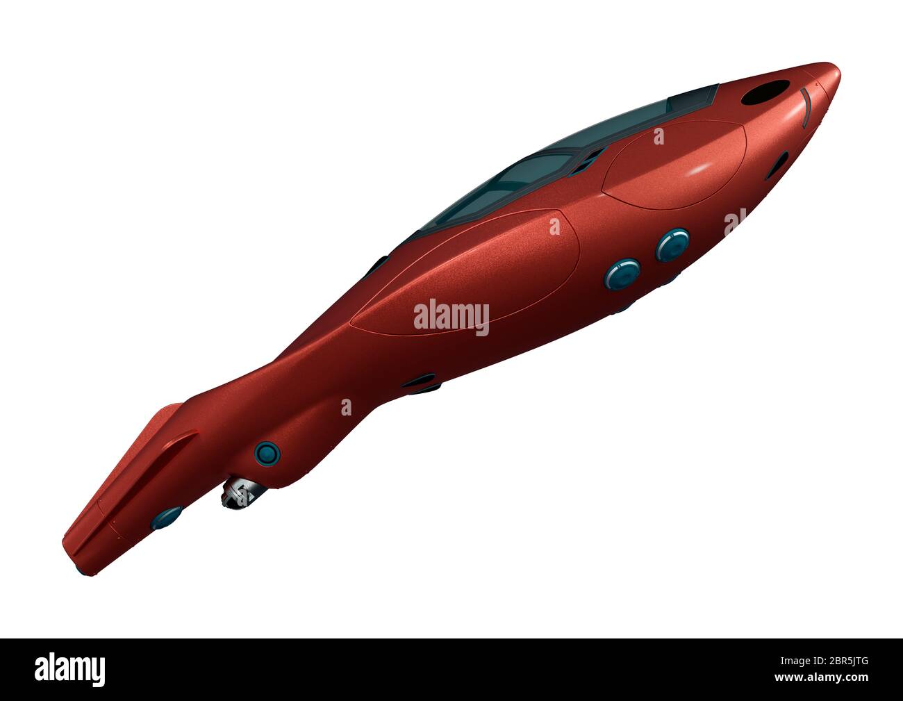 3D rendering of a red science fiction aircraft isolated on white ...