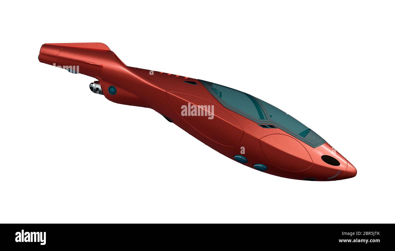 3D rendering of a red science fiction aircraft isolated on white ...