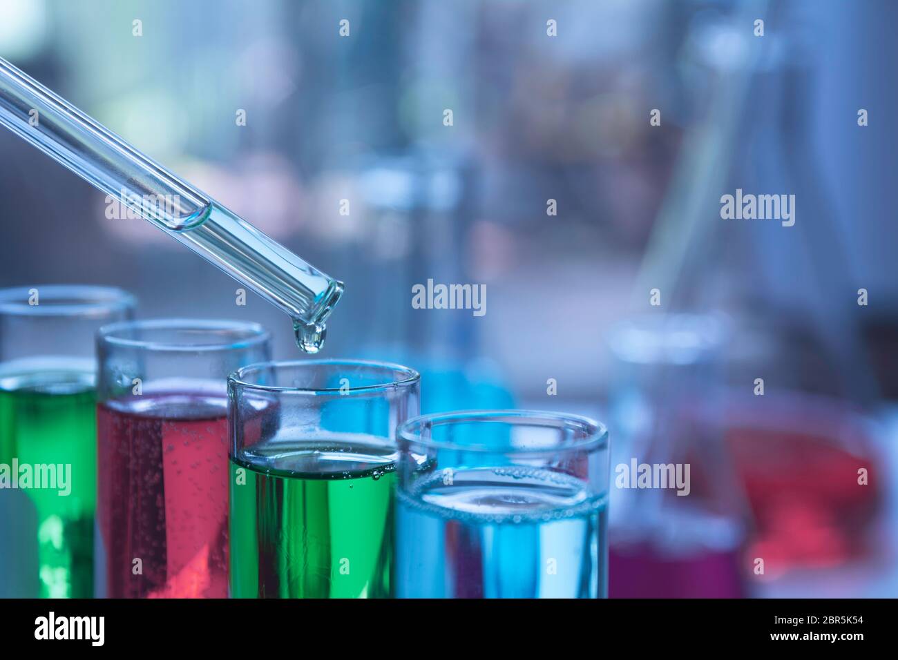 Glass laboratory chemical test tubes with liquid for analytical ...