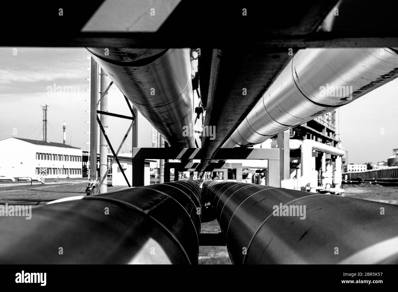 Pipeline and pipe rack of petroleum industrial plant. Offshore Industry ...
