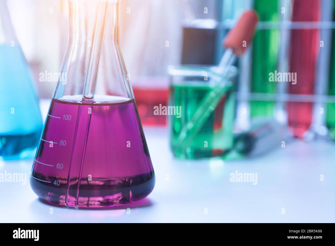Glass laboratory chemical test tubes with liquid for analytical ...