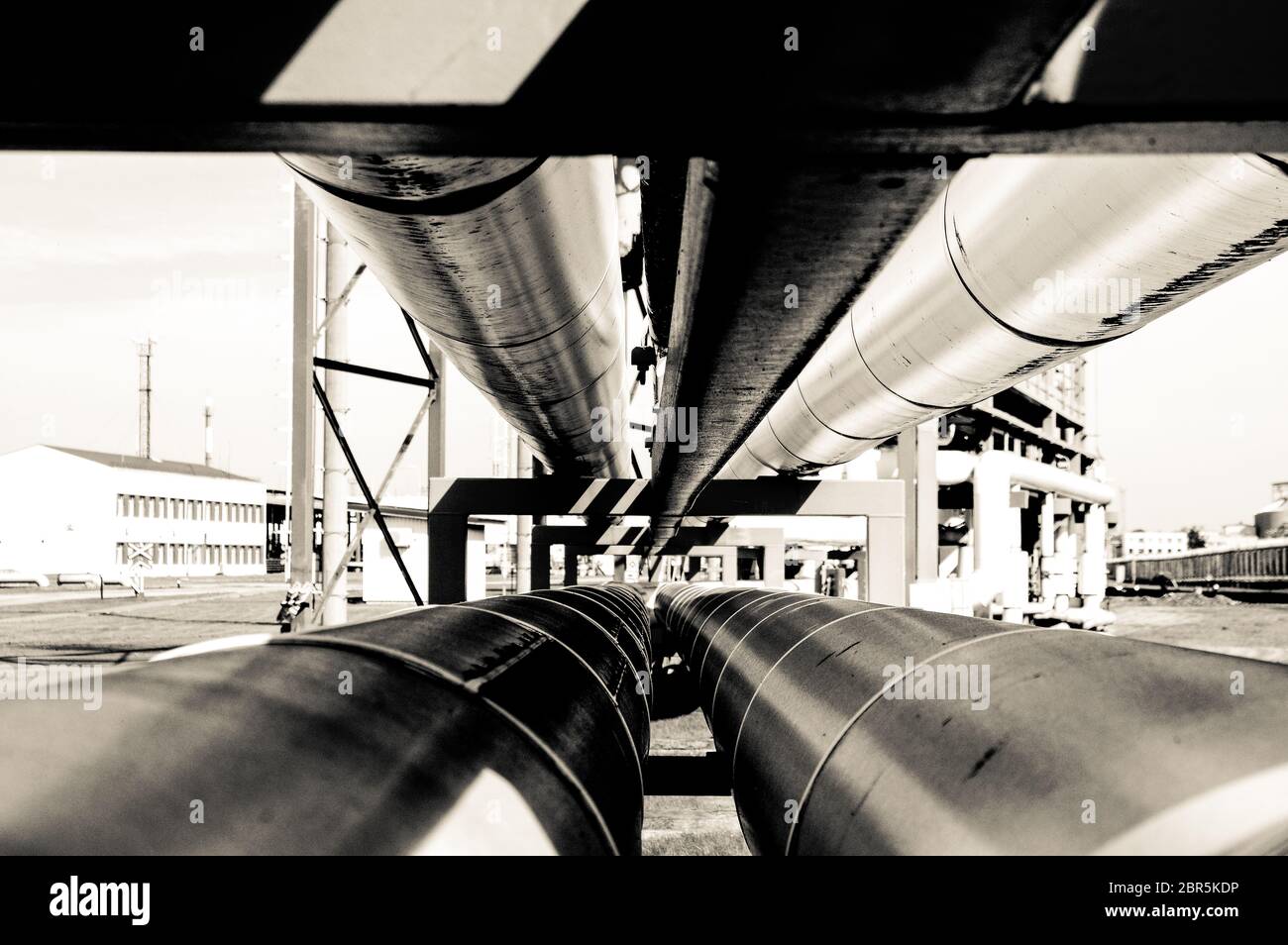 Pipeline and pipe rack of petroleum industrial plant. Offshore Industry ...