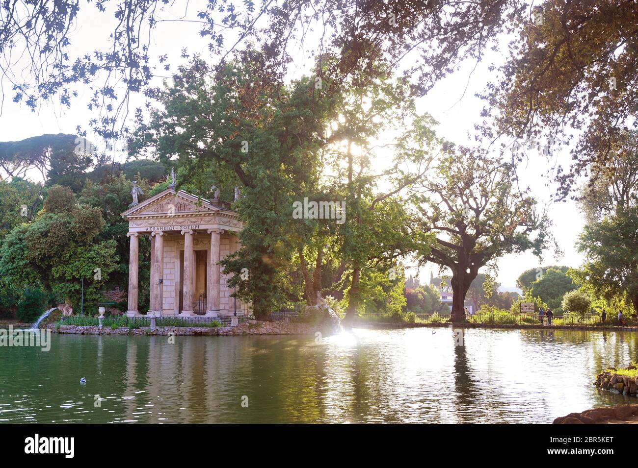 The ruins of Temple of Aesculapius located in the gardens of the Villa Borghese in Rome, Italy ...