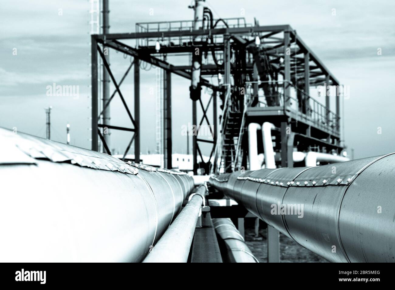 Pipeline and pipe rack of petroleum industrial plant. Offshore Industry ...