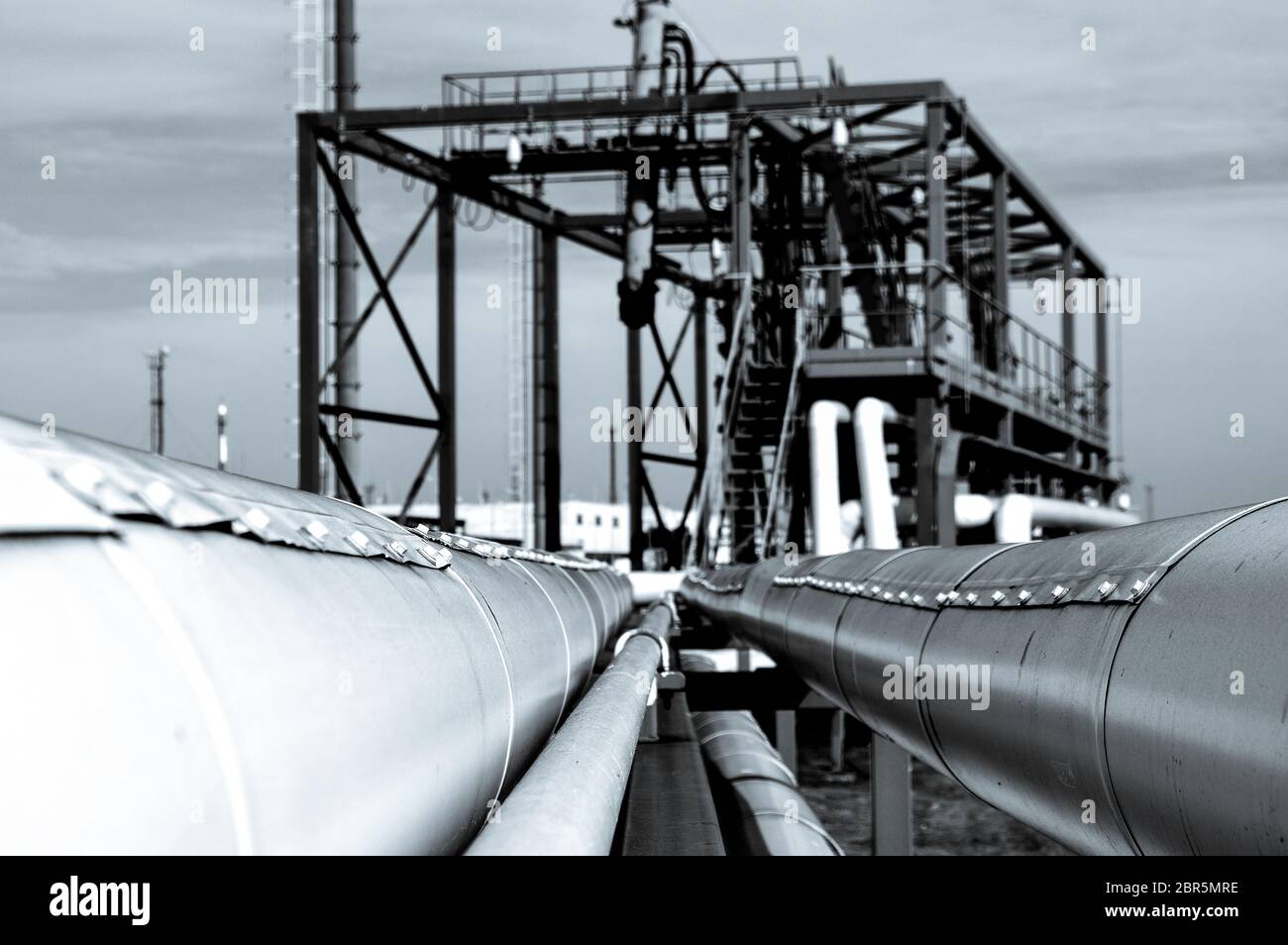 Pipeline and pipe rack of petroleum industrial plant. Offshore Industry ...