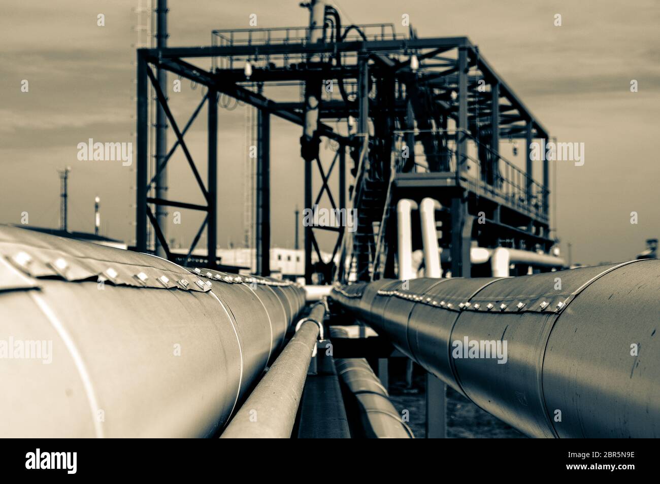 Pipeline and pipe rack of petroleum industrial plant. Offshore Industry ...