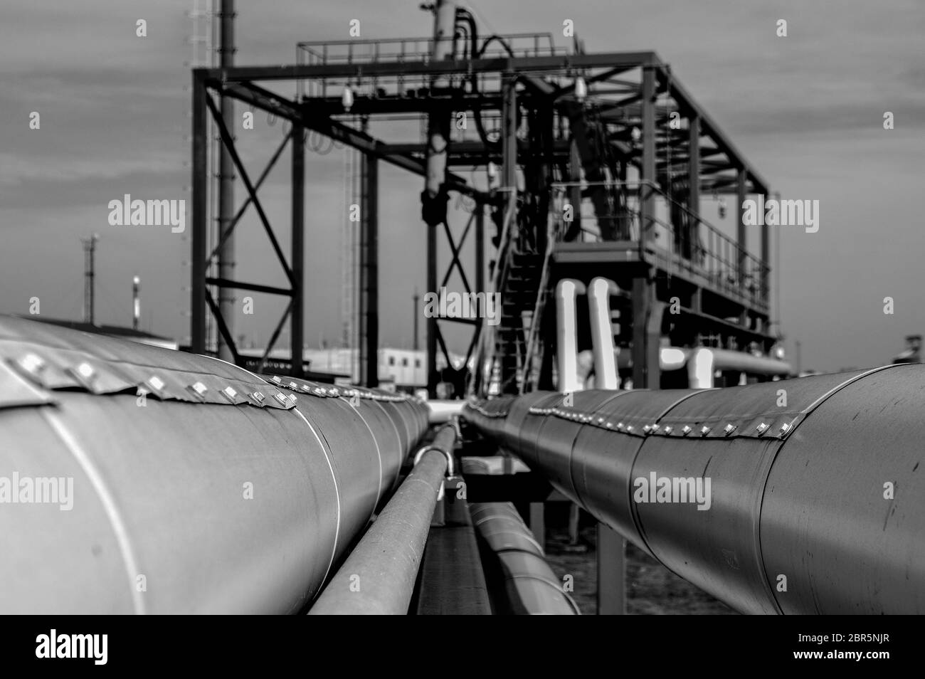 Pipeline and pipe rack of petroleum industrial plant. Offshore Industry ...