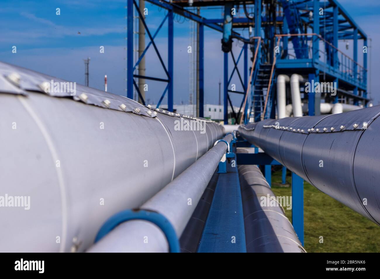 Pipeline and pipe rack of petroleum industrial plant. Offshore Industry ...