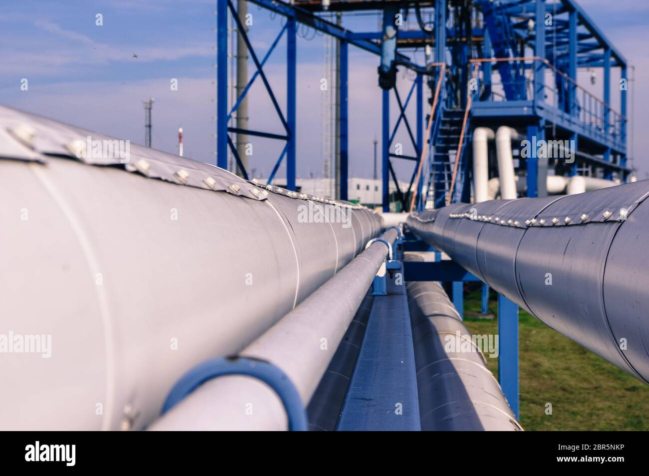 Pipeline and pipe rack of petroleum industrial plant. Offshore Industry ...