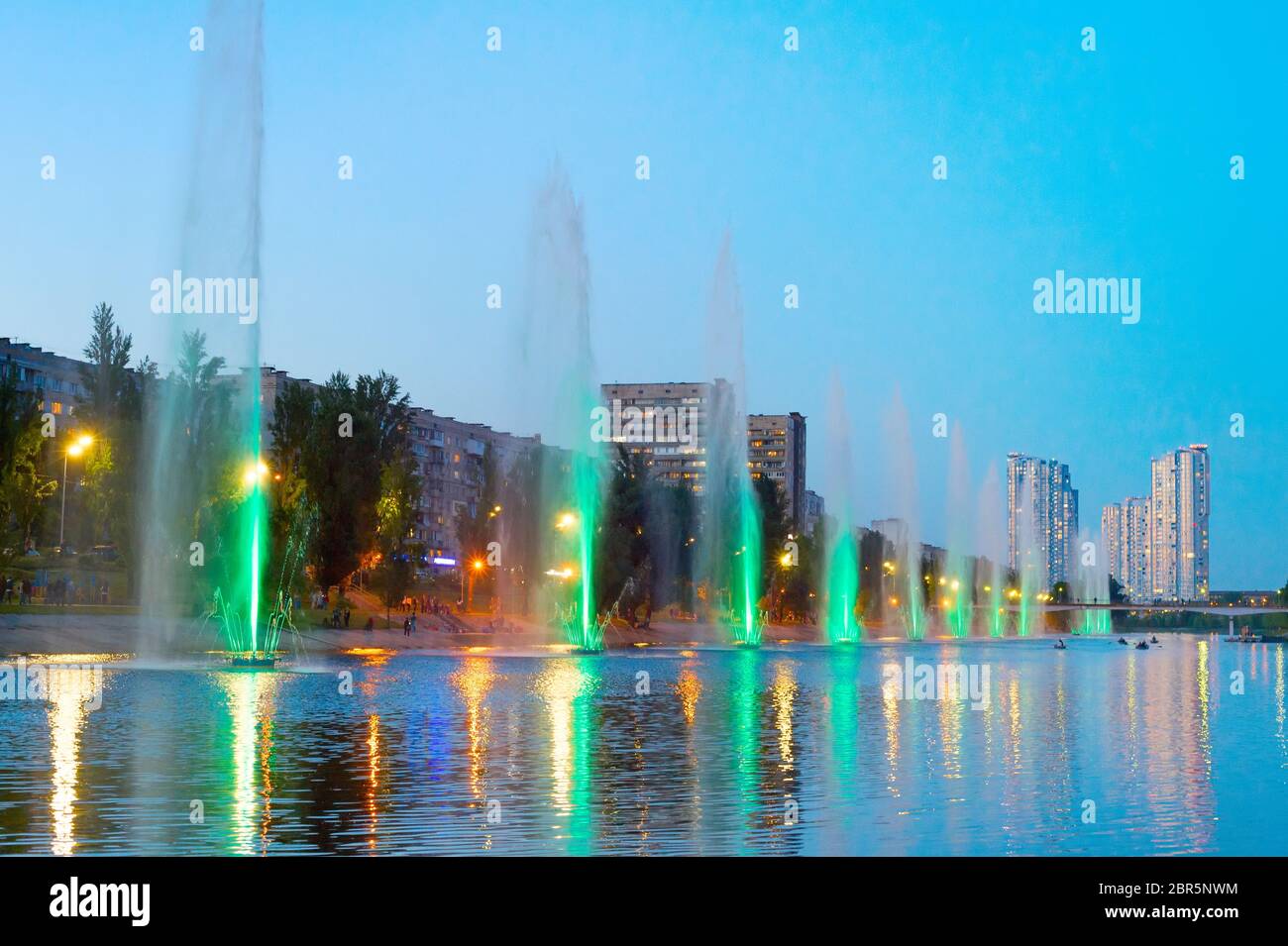 Fountains music light show on Rusanovka channel in Kiev, Ukraine Stock ...