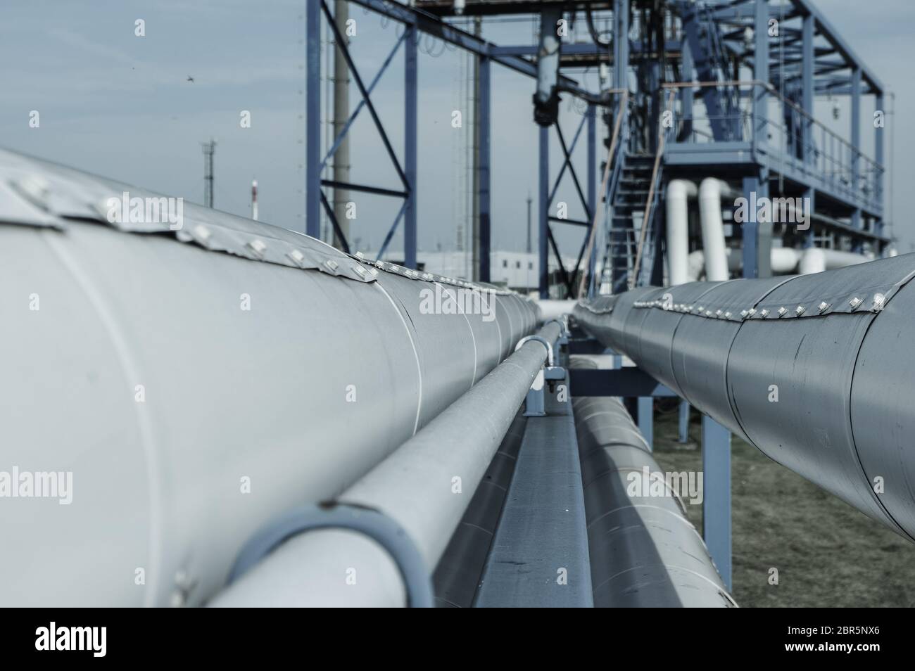 Pipeline and pipe rack of petroleum industrial plant. Offshore Industry ...
