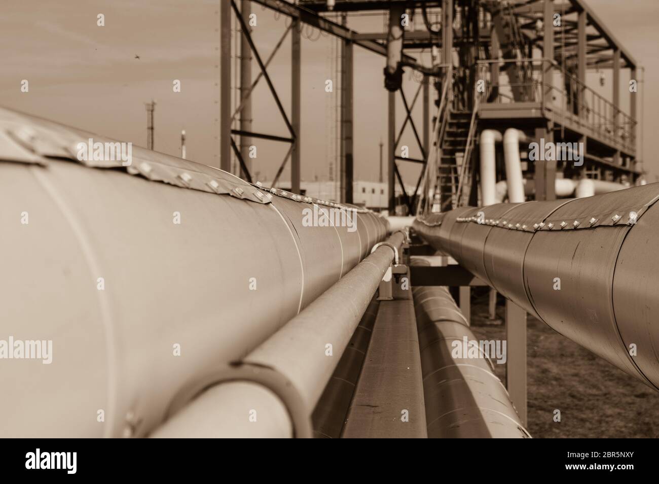 Pipeline and pipe rack of petroleum industrial plant. Offshore Industry ...