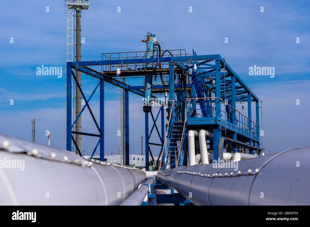 Pipeline and pipe rack of petroleum industrial plant. Offshore Industry ...