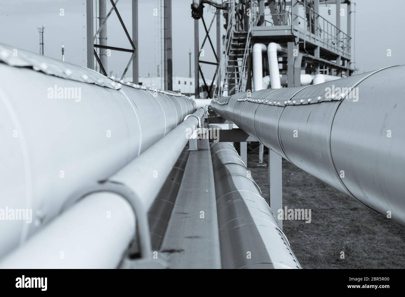 Pipeline and pipe rack of petroleum industrial plant. Offshore Industry ...