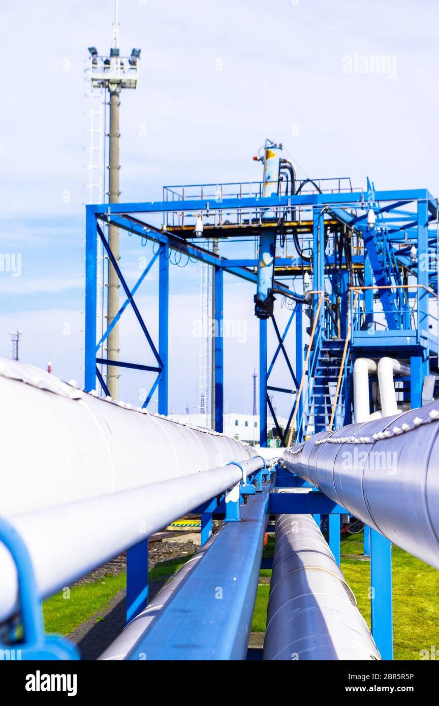 Pipeline and pipe rack of petroleum industrial plant. Offshore Industry ...