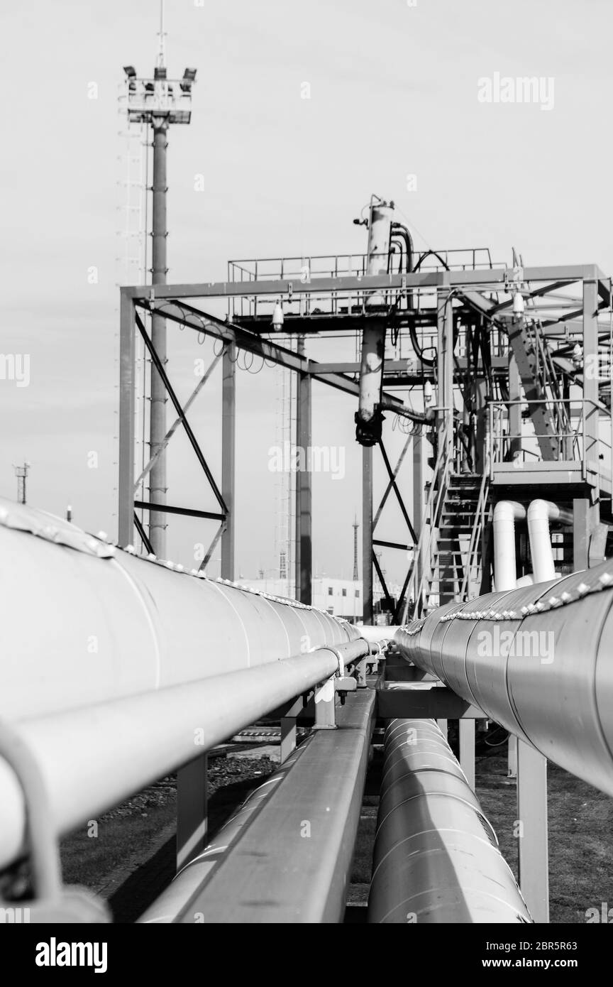 Pipeline and pipe rack of petroleum industrial plant. Offshore Industry ...