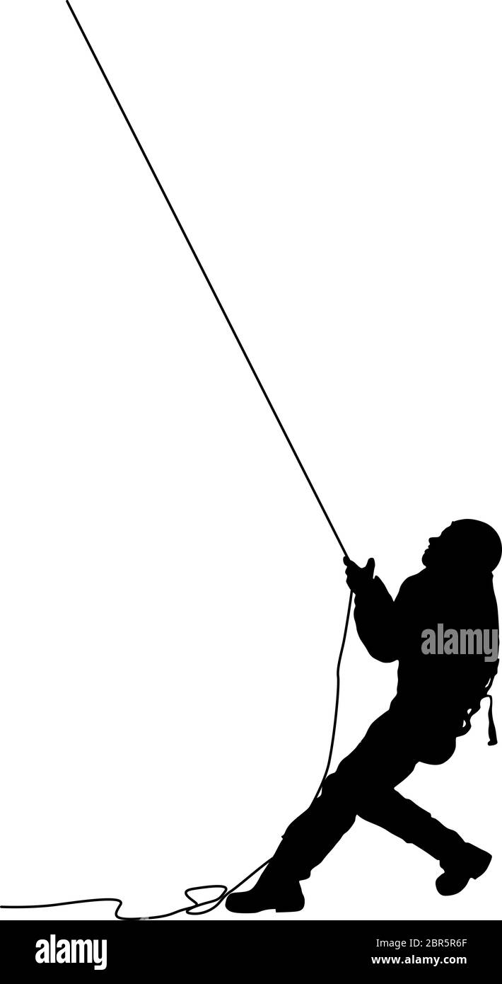 Black silhouette craftsman pulling rope on white background Stock ...