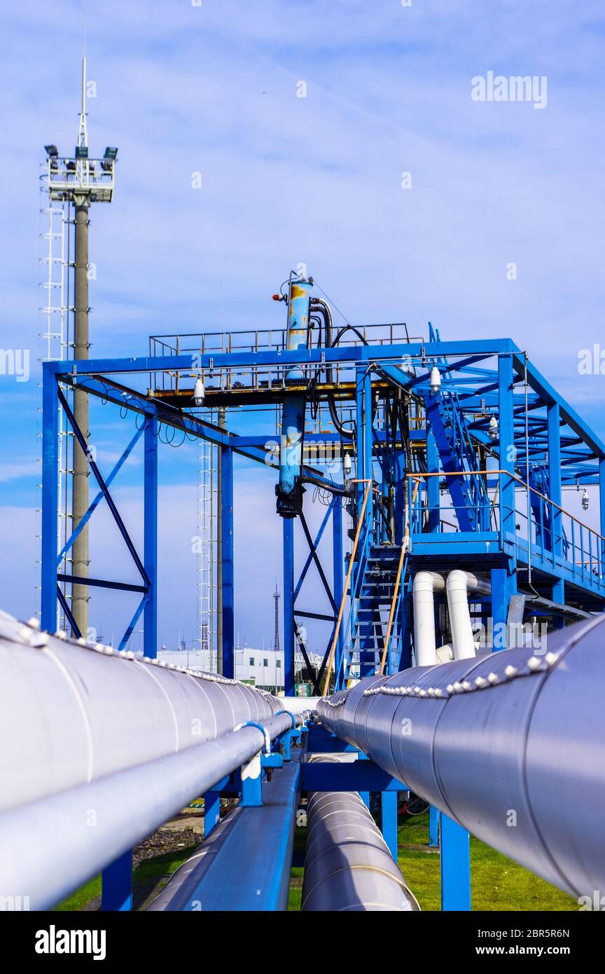 Pipeline and pipe rack of petroleum industrial plant. Offshore Industry ...