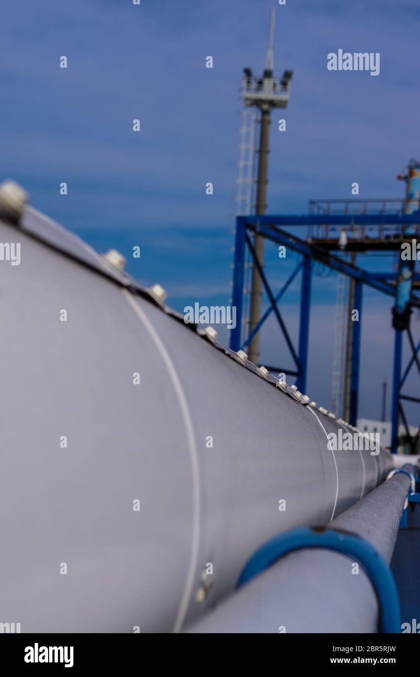 Pipeline and pipe rack of petroleum industrial plant. Offshore Industry ...