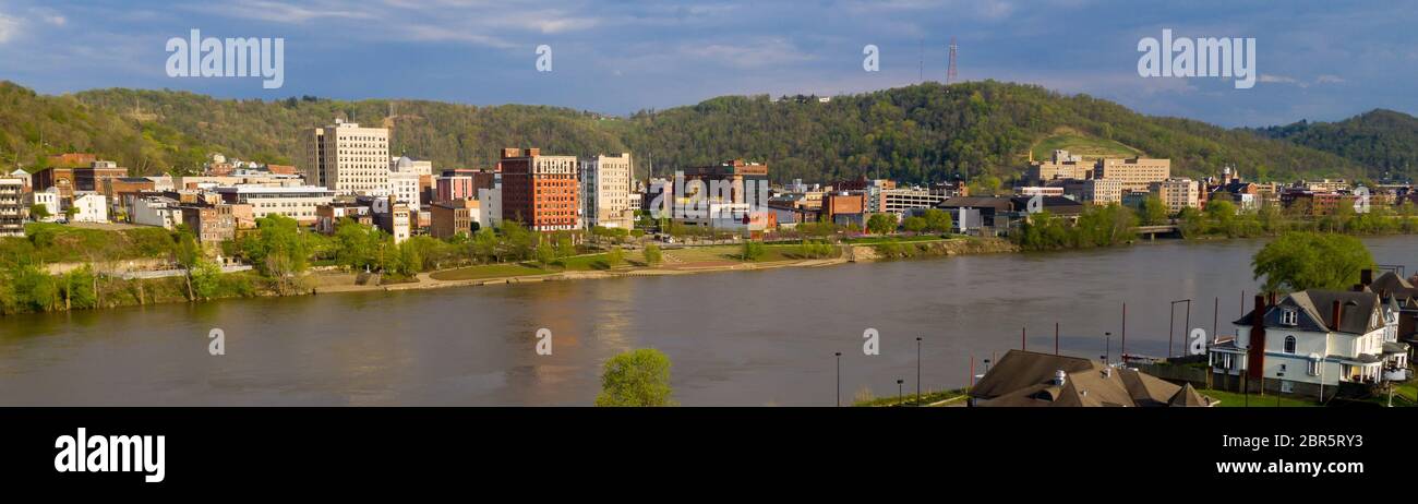 The view from Wheeling Island includes buildings and landmarks in ...
