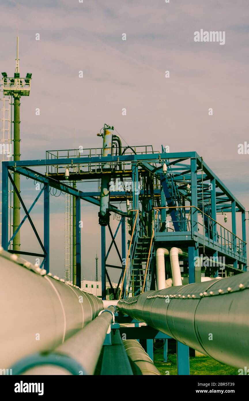 Pipeline and pipe rack of petroleum industrial plant. Offshore Industry ...