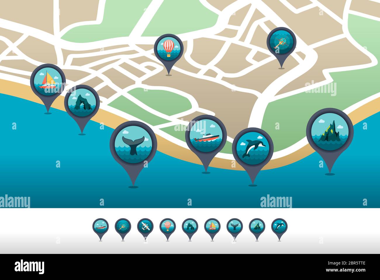 Excursion sea vector pin map icon located on the map. Summer time Map ...