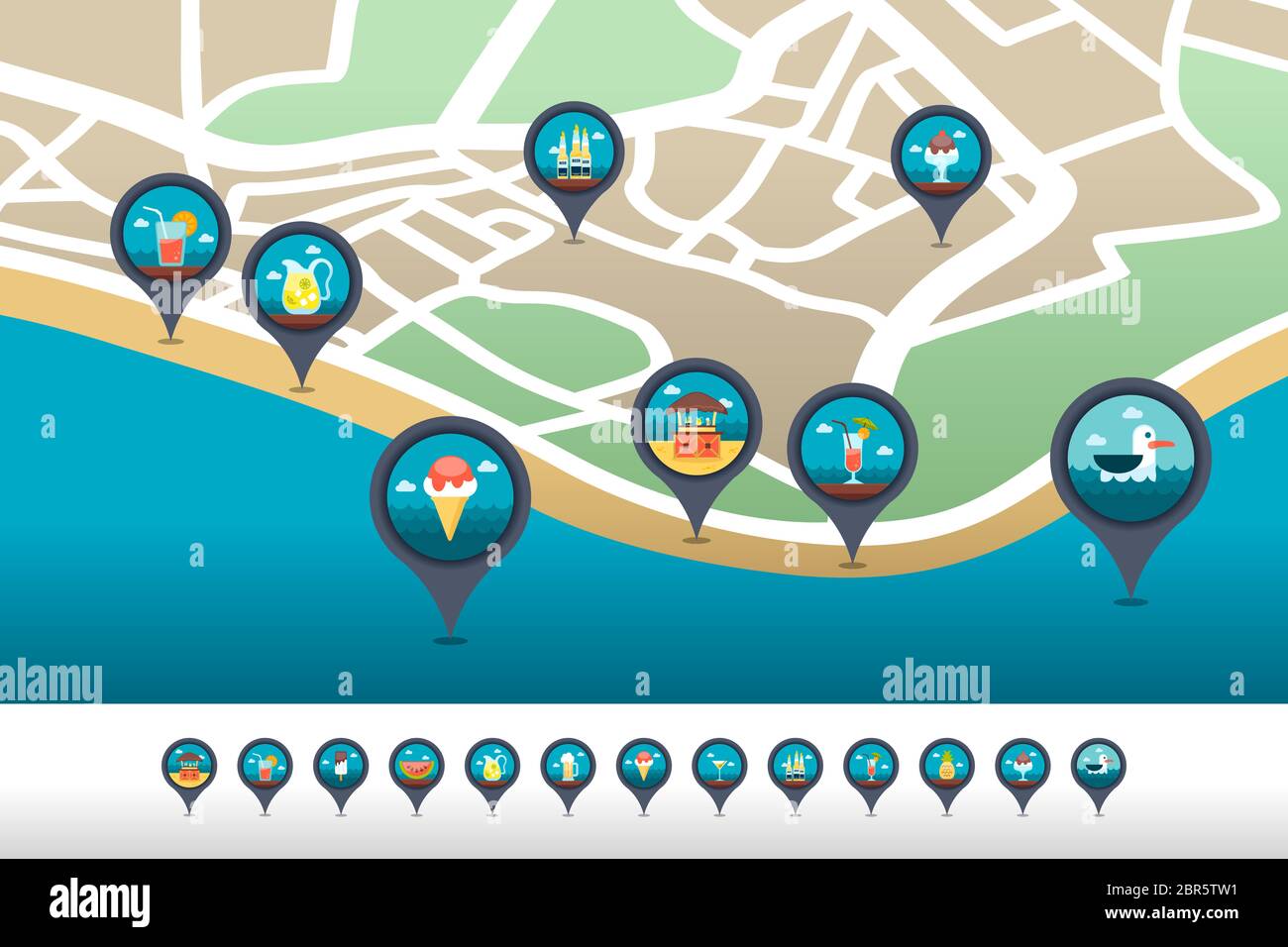 Bar beach vector pin map icon located on the map. Summer time Map ...