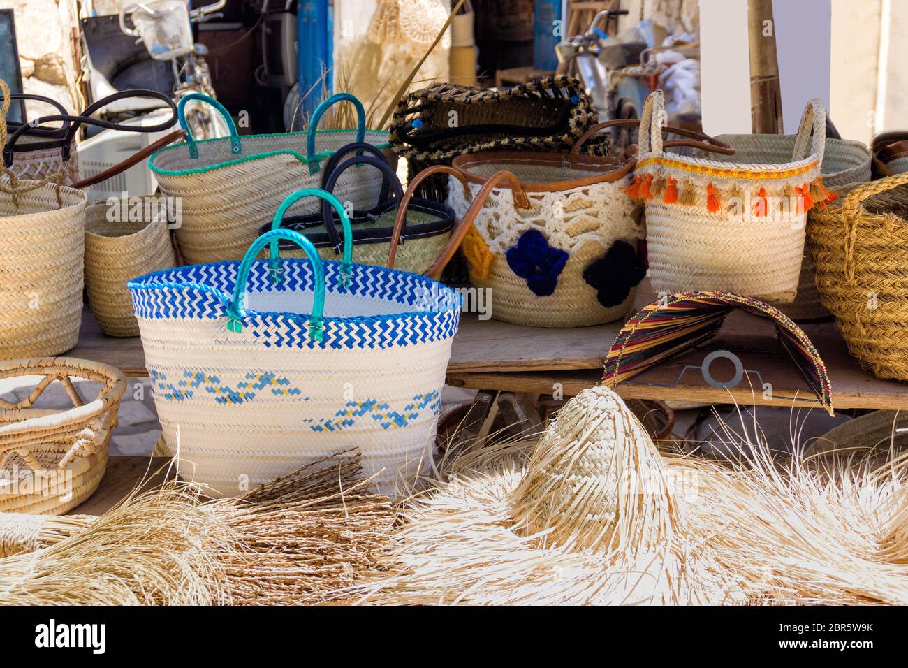 View of beautiful and colorful fique bags fo sale in the Medina in ...