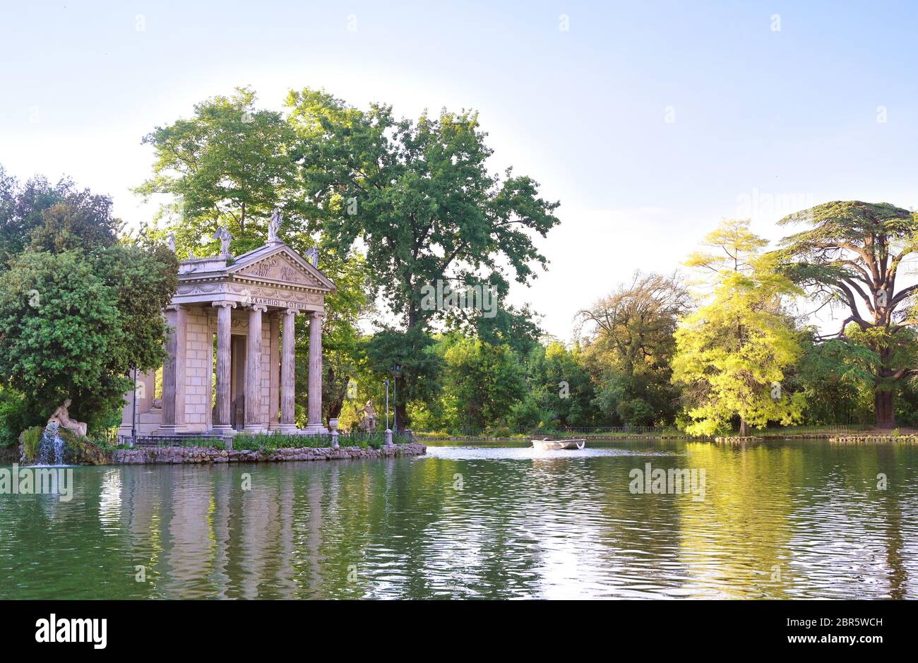 The ruins of Temple of Aesculapius located in the gardens of the Villa Borghese in Rome, Italy ...
