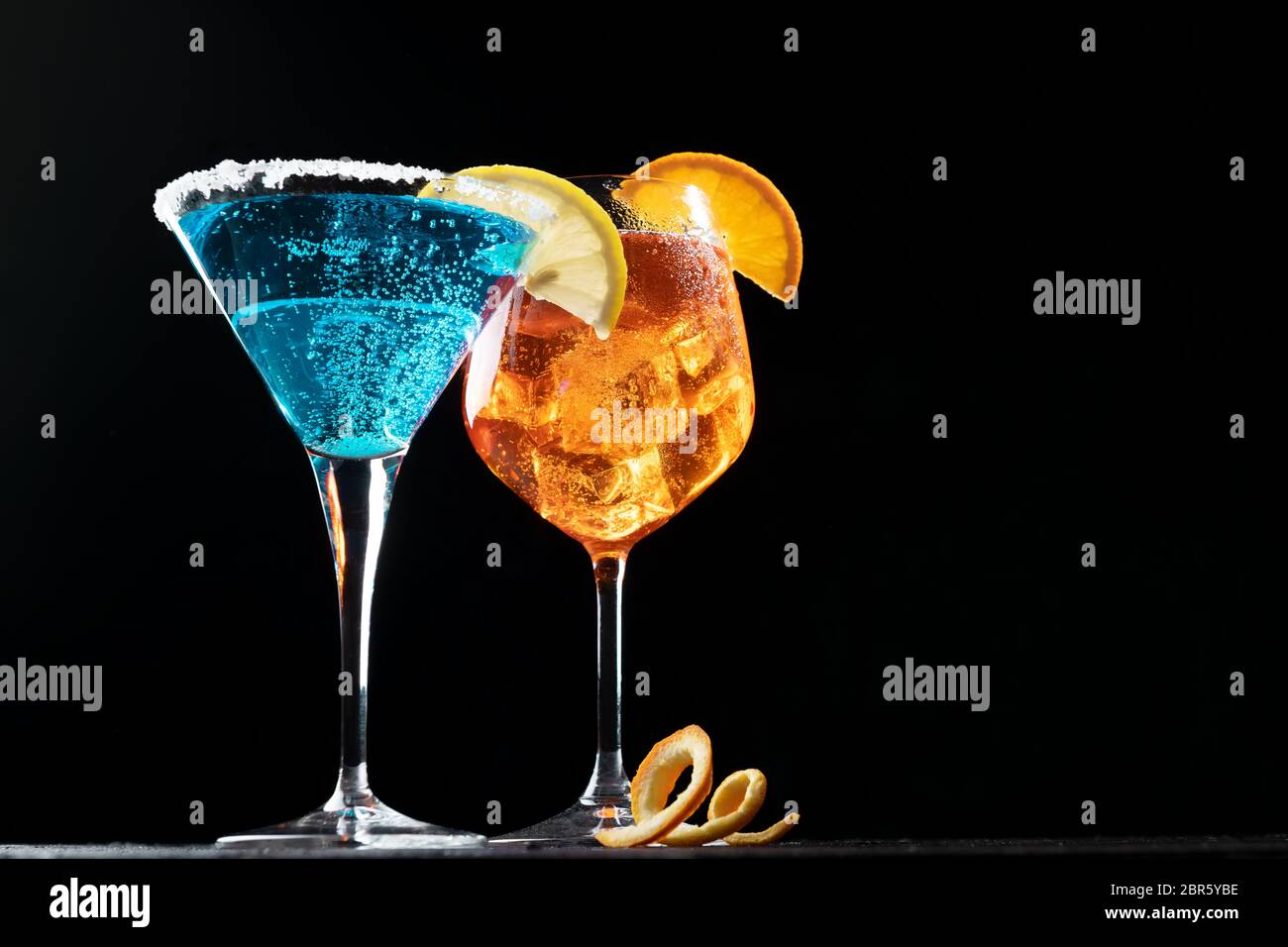 Refreshing summer drink blue lagoon cocktail and aperol spritz Stock ...