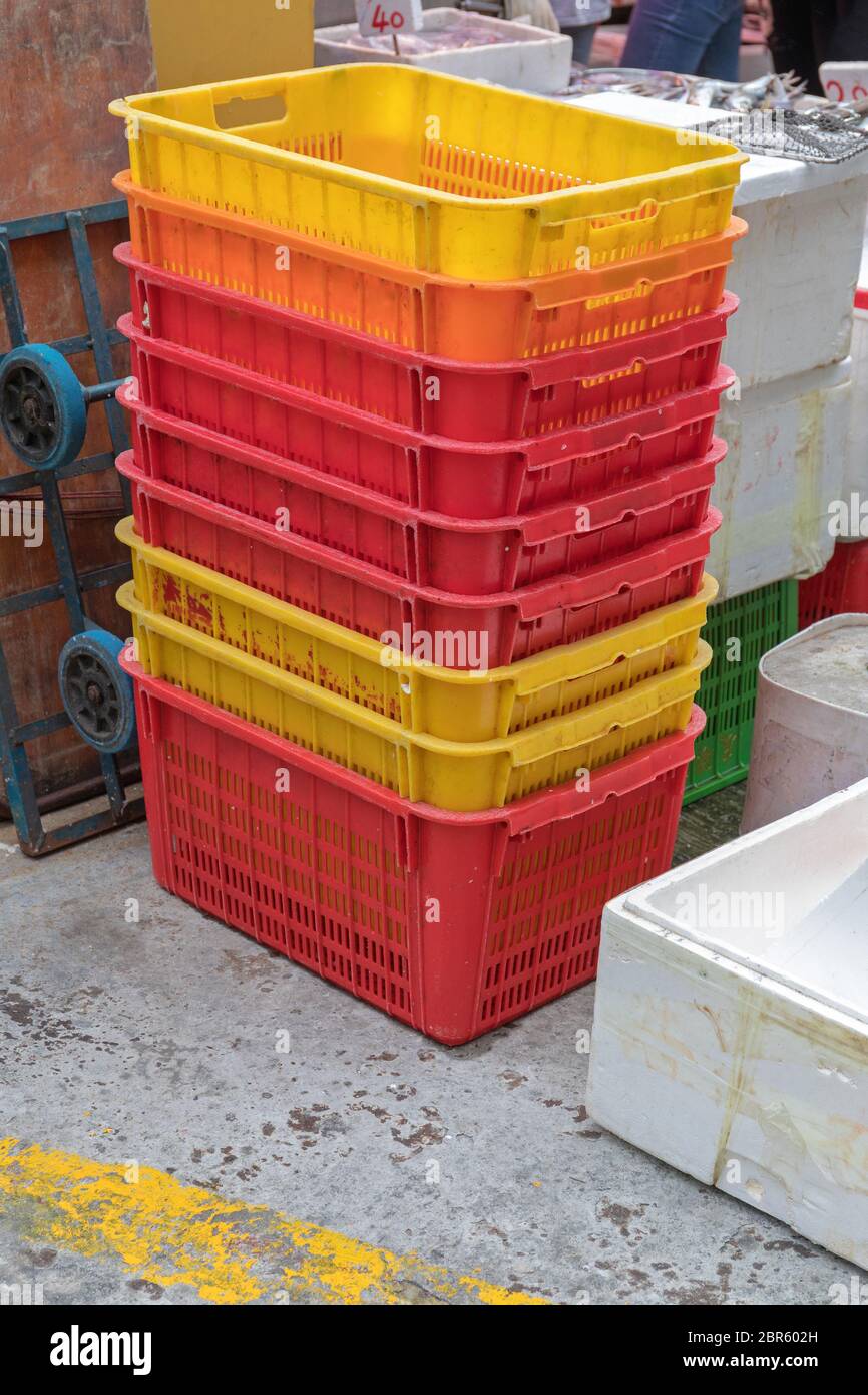 Stacked Colourful Plastic Crates at Street Stock Photo - Alamy