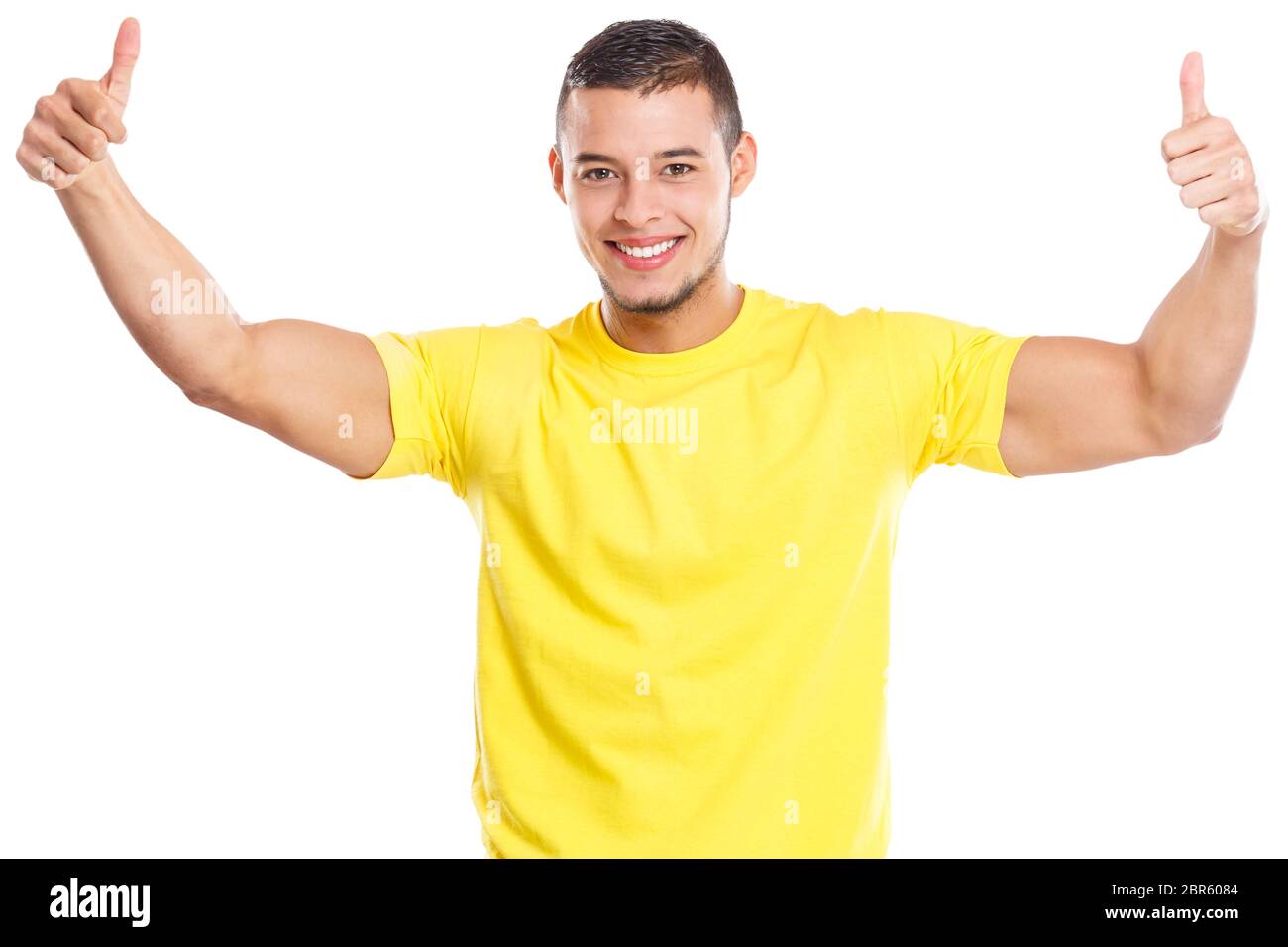 Young latin man success successful smiling happy thumbs up people ...