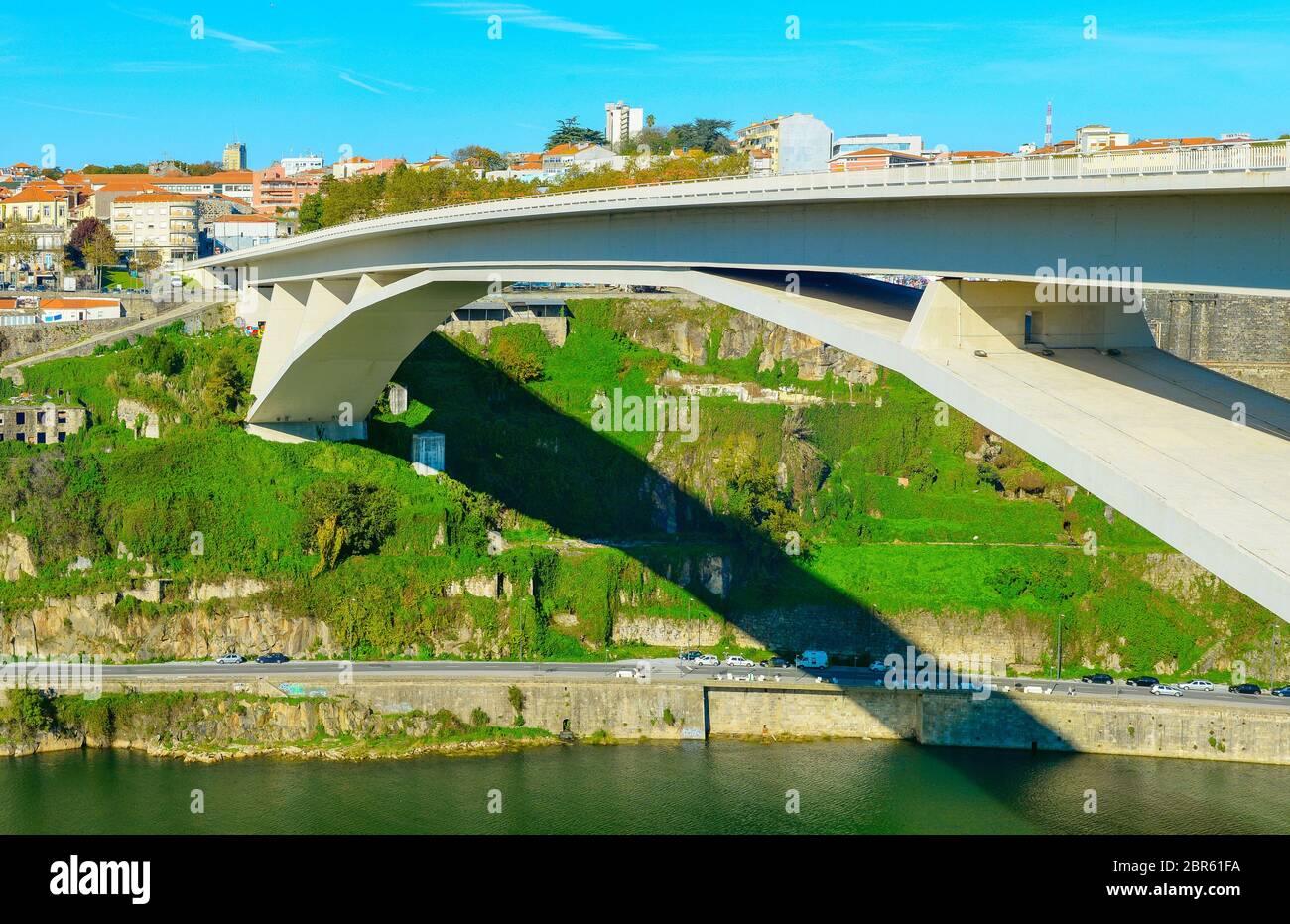Panorama of Porto downtown with Arrabida Bridge by Douro river in ...