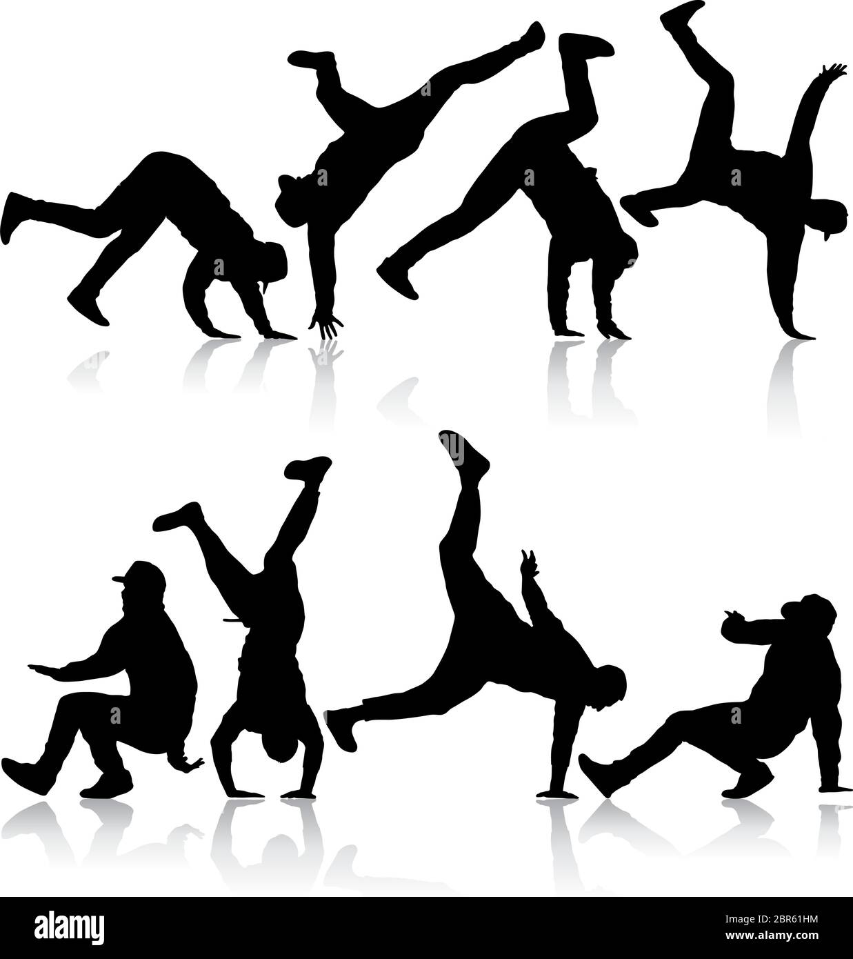 Set Black Silhouettes breakdancer on a white background Stock Vector ...
