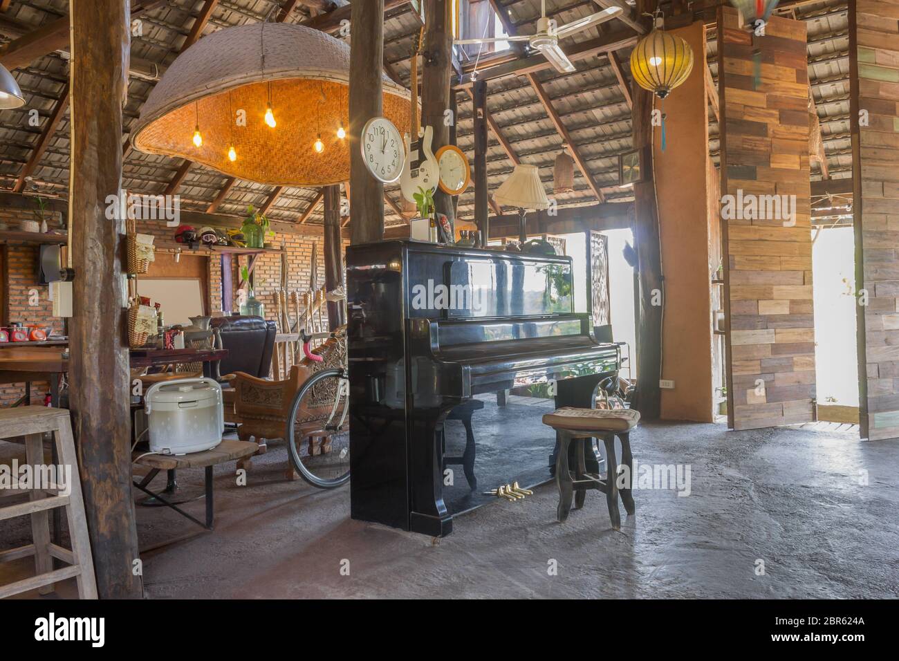 Piano and Props in Country Loft Interior Design Room. Interior design ...